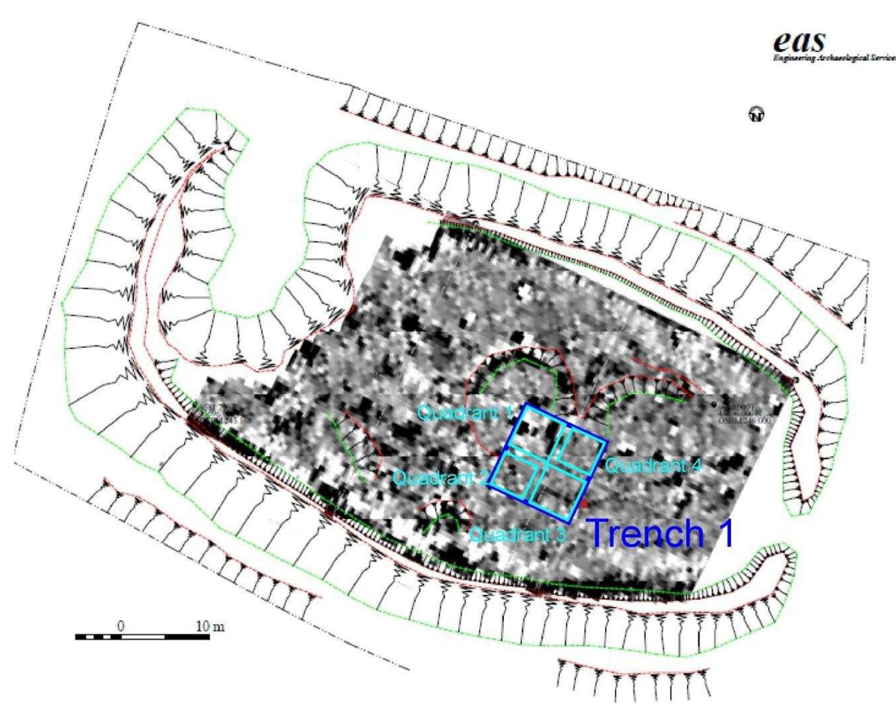 Location of trench 1 on the geophysical survey map. contexts