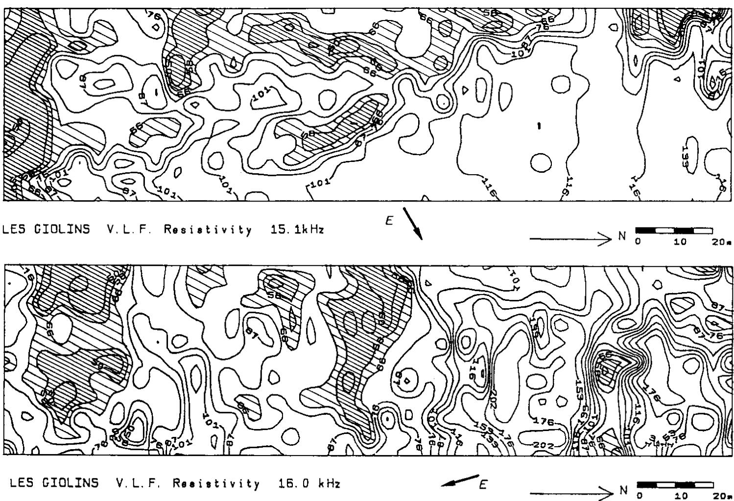 Fic. 7. vlf apparent resistivity maps for 16.0 khz and 15.1