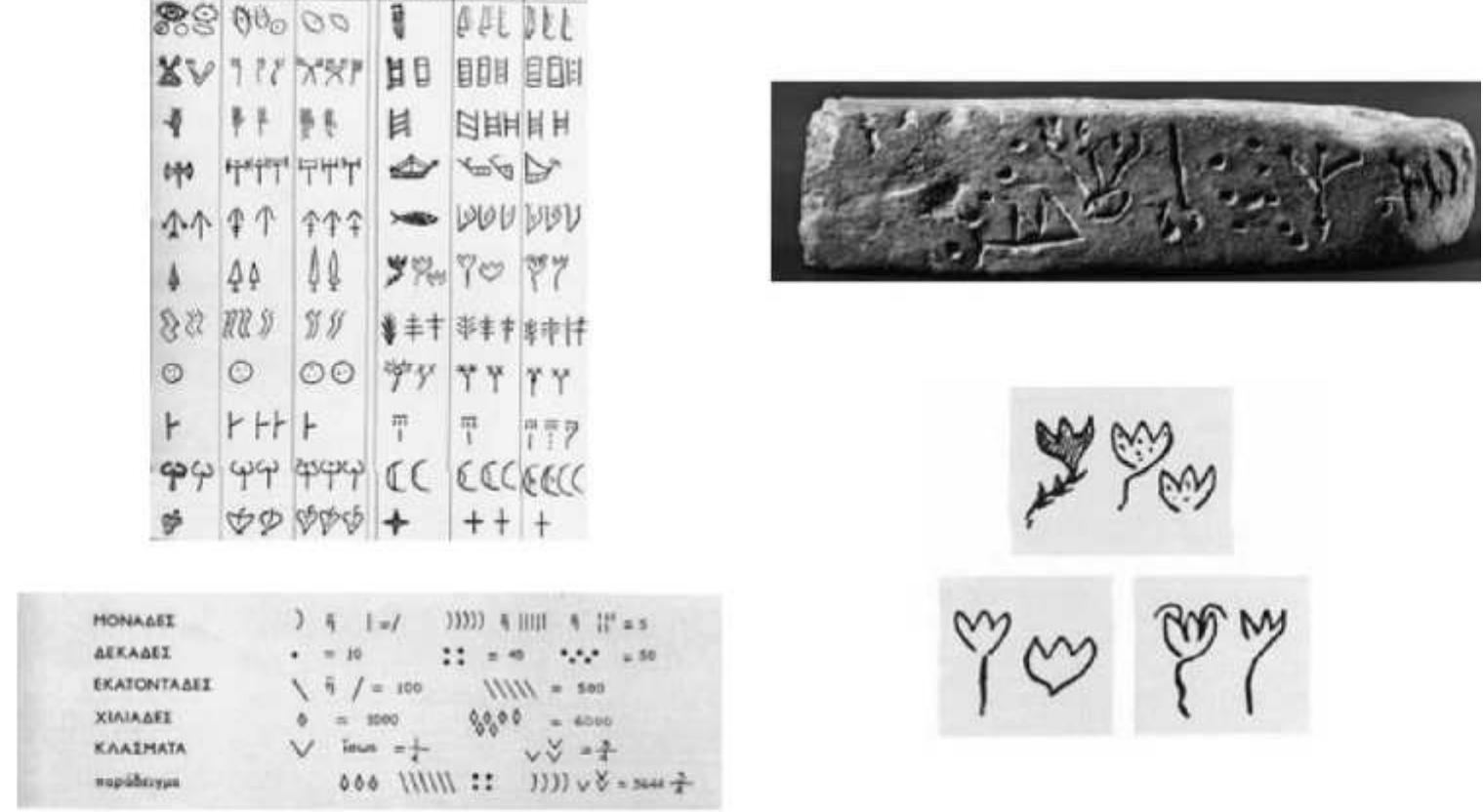 Crocus symbols in scruples: hieroglyphic, linear a and b.