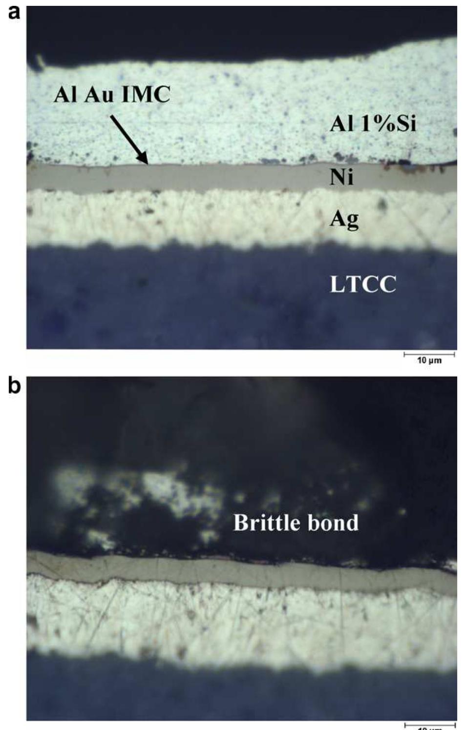 Light microscopy of cross sectioned wire-bond pads