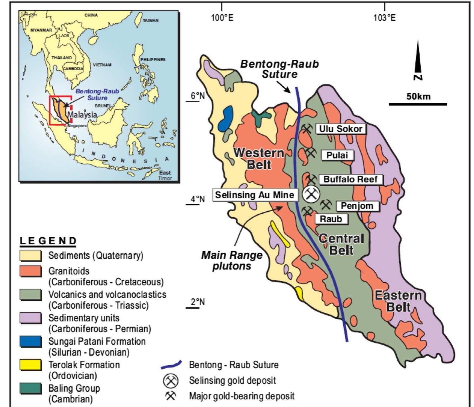 Map showing the location of the selinsing and other gold