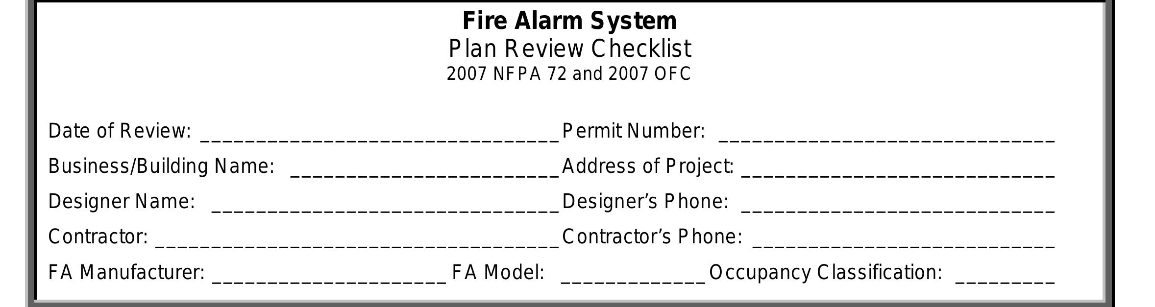 (PDF) NFPA 72 Fire Alarm Checklist