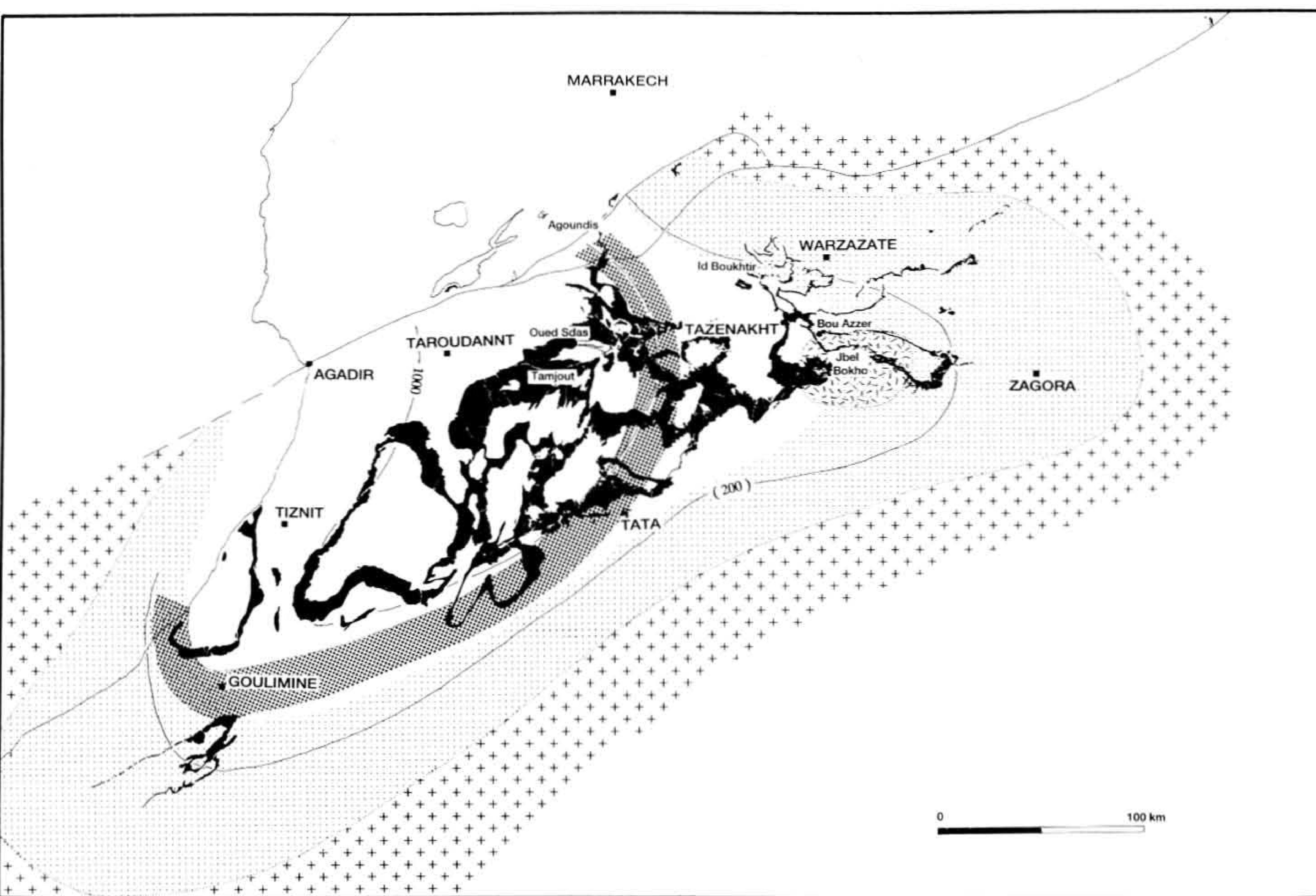 Sketch map of the high atlas and anti-atlas regions,