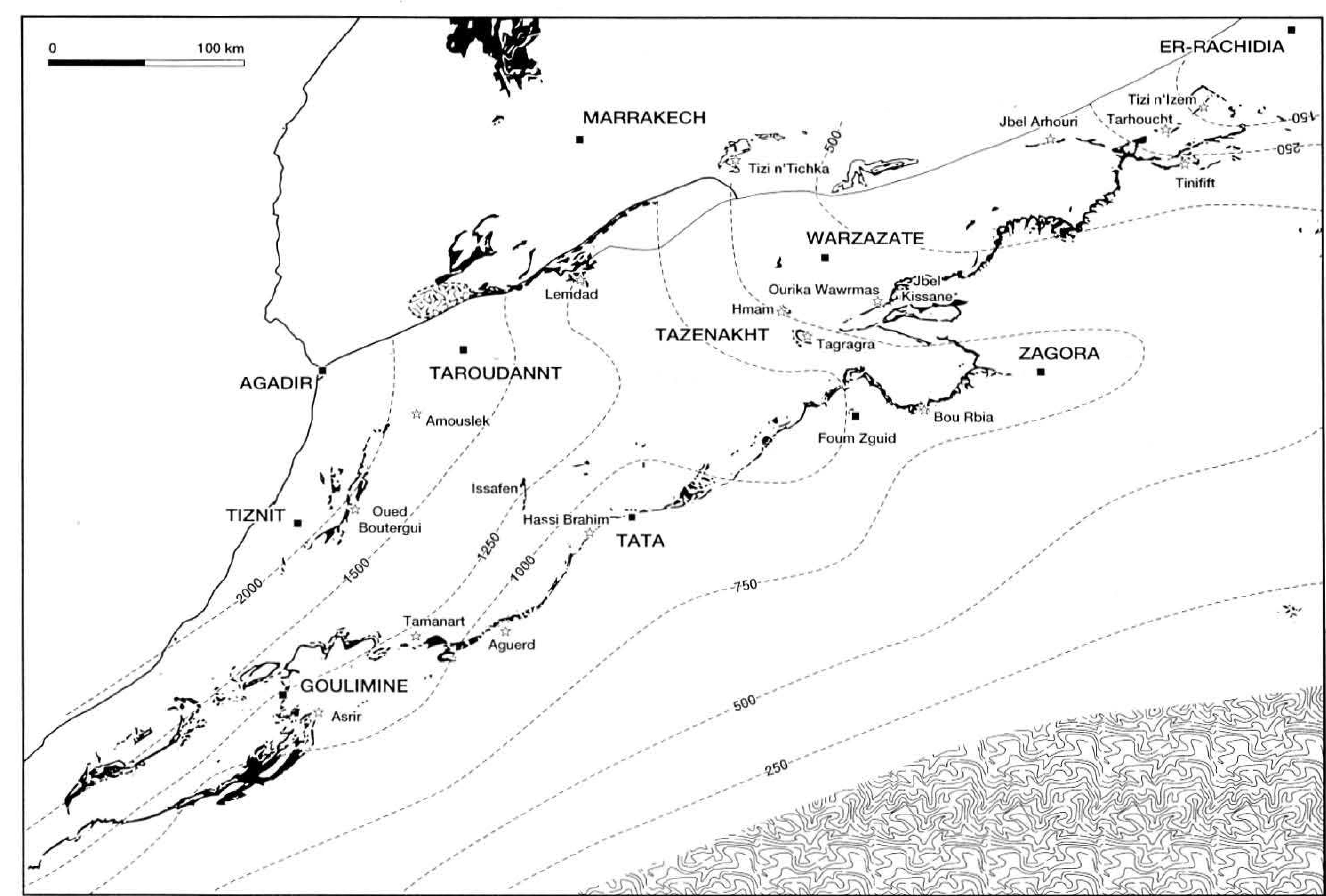 Sketch map of the high atlas and anti-atlas regions,