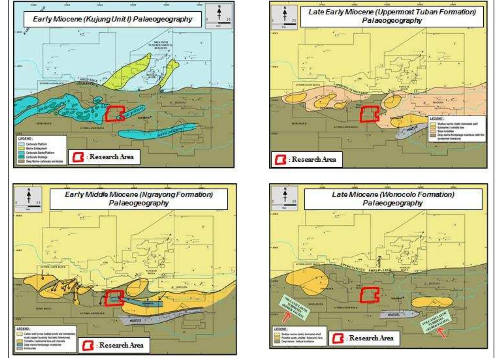 Paleogeography of early miocene to late miocene (pertamina