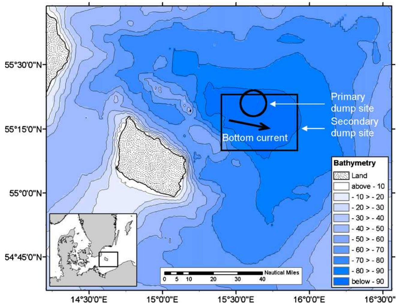 Map of primary and secondary dump site in the bornholm