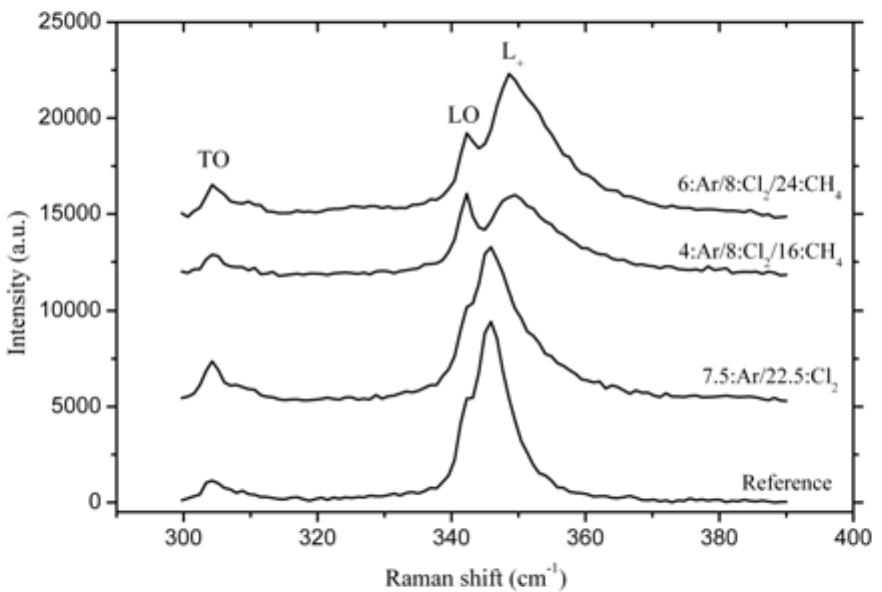 Raman spectra measured on the different inp surfaces after