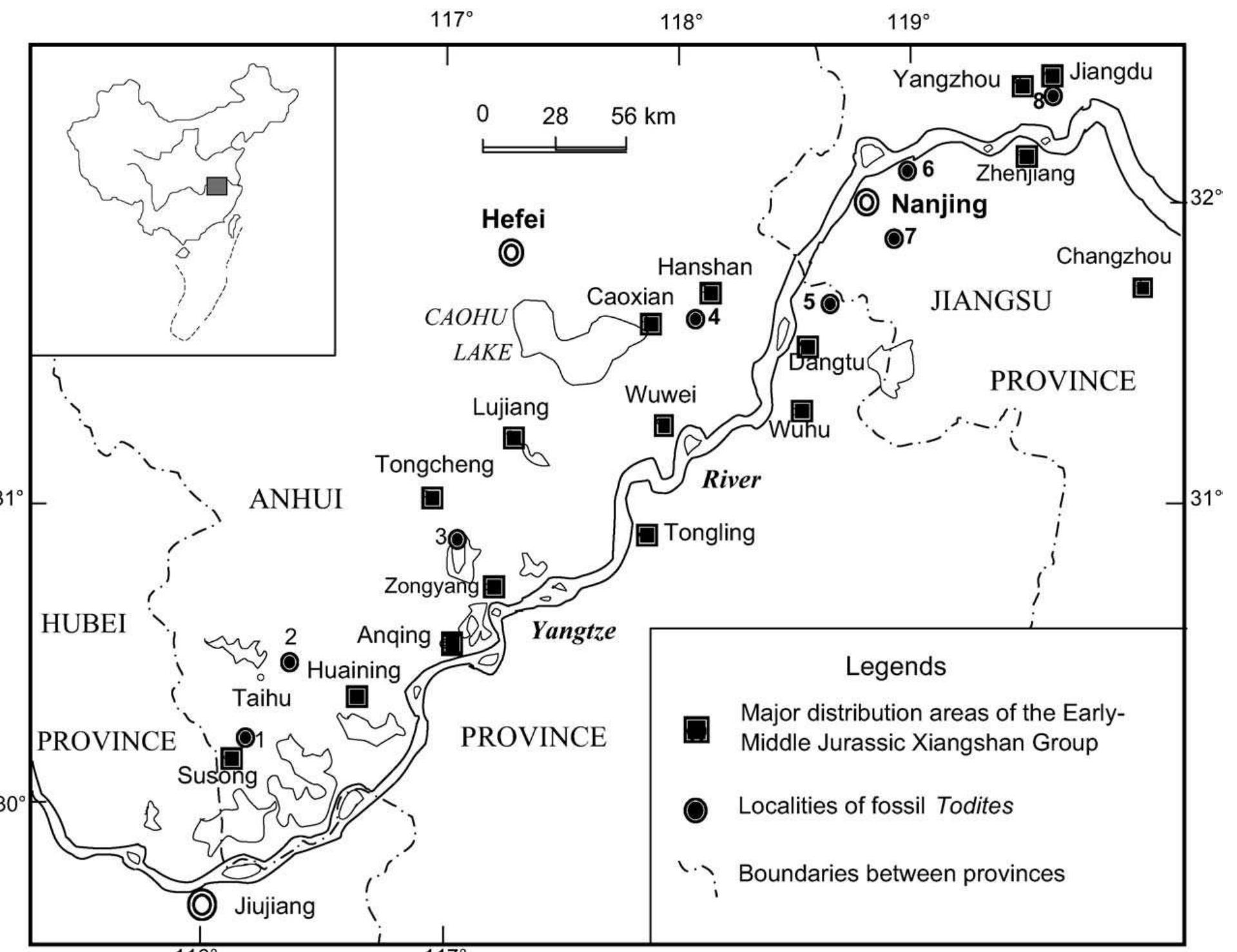 Sketch map showing the distribution of the early—middle