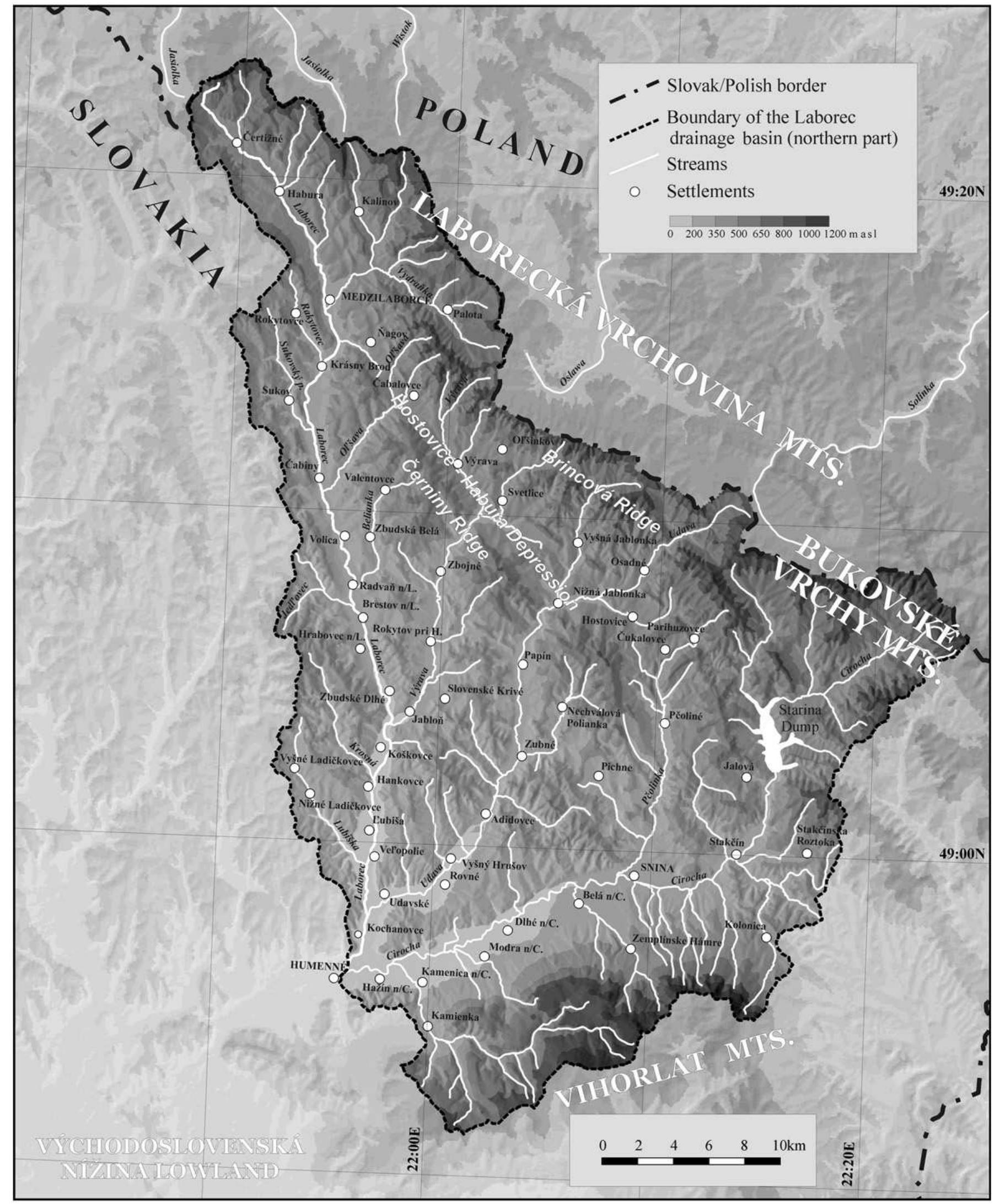 Shaded elevation map of the laborec drainage basin with