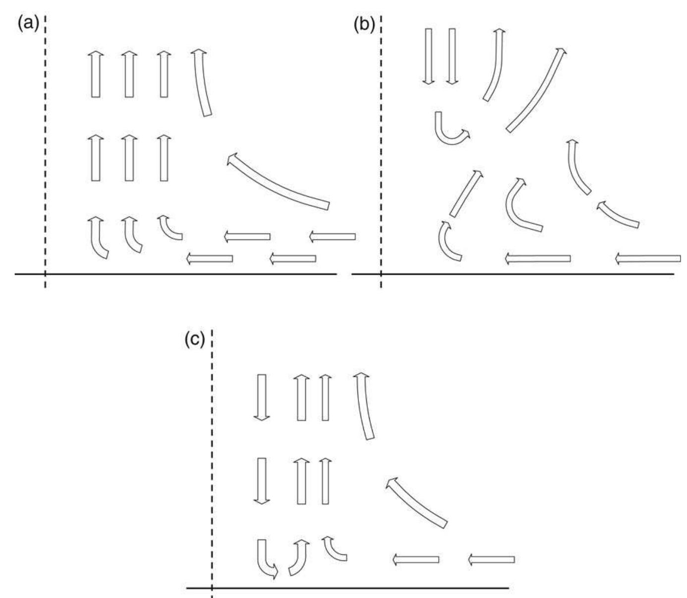 Schematic diagrams showing corner flow patterns for vortices