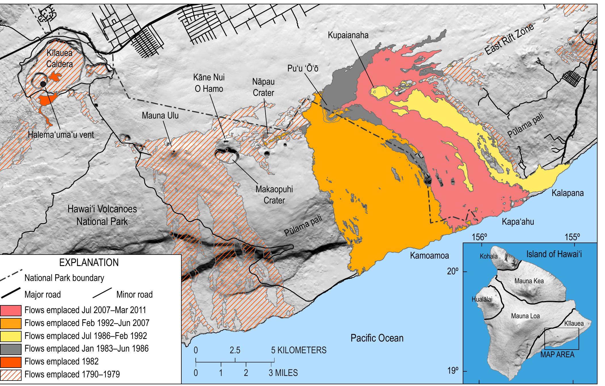 Map showing the extent of lava flows of the ongoing kilauea