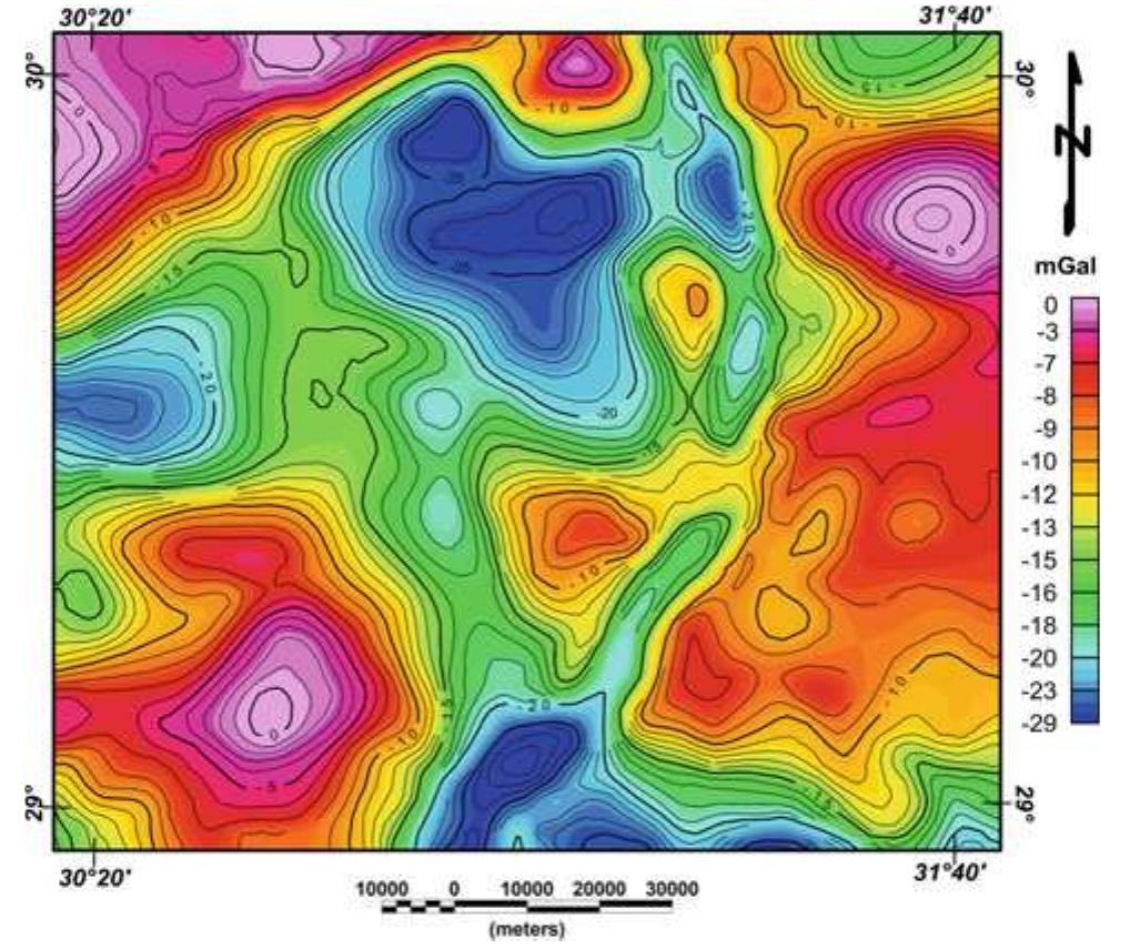 Gravity anomaly map of the studied area