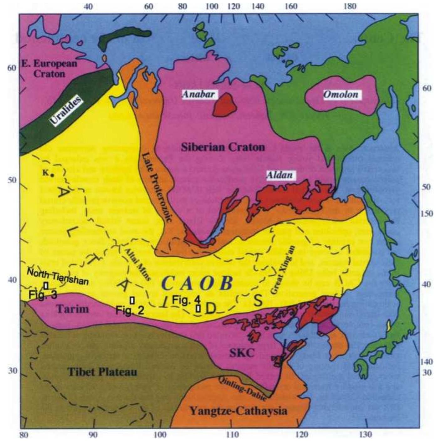 Schematic map of the central asian orogenic belt showing the