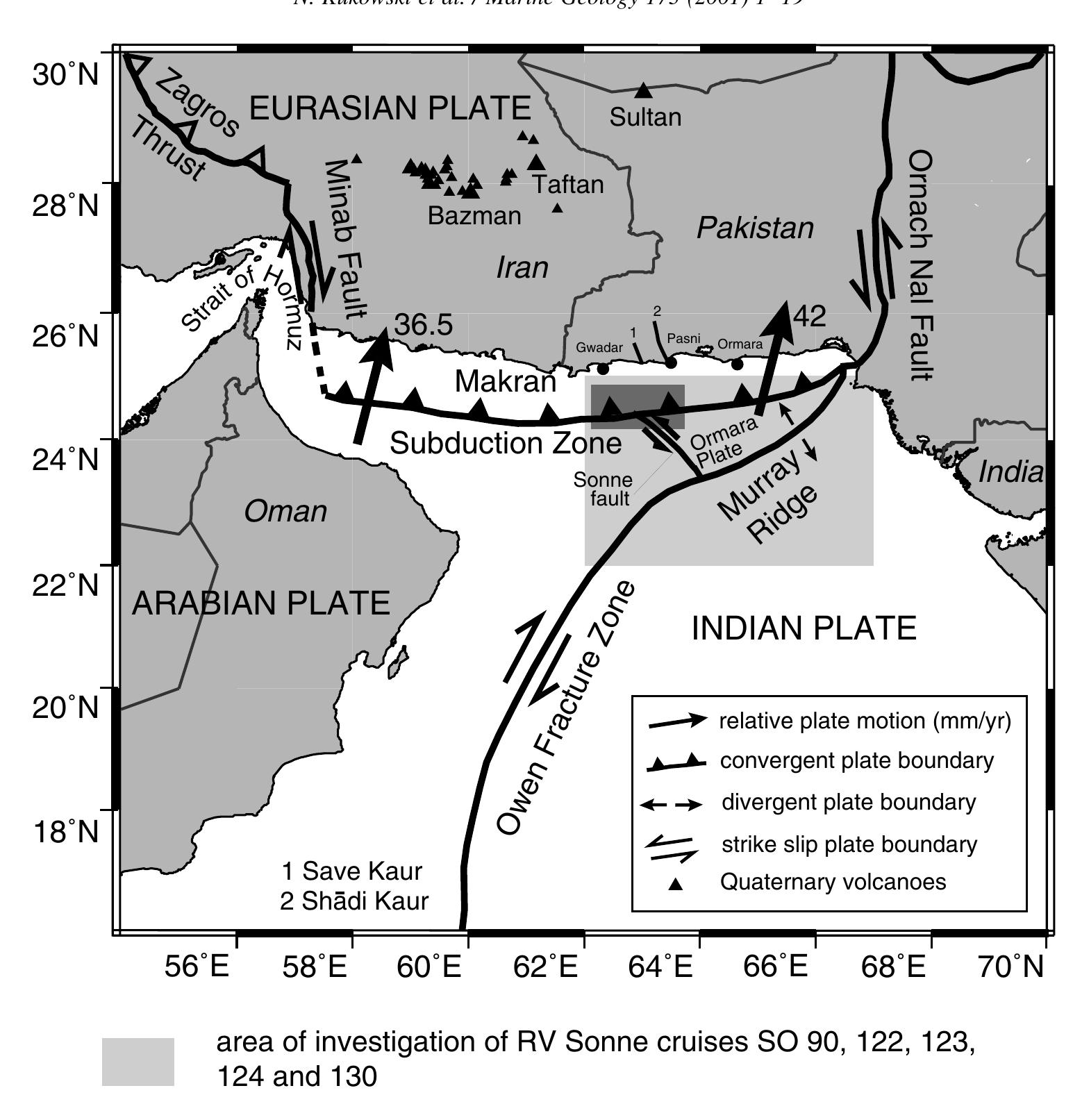 Regional tectonic map of the arabian-ormara-indian/eurasian