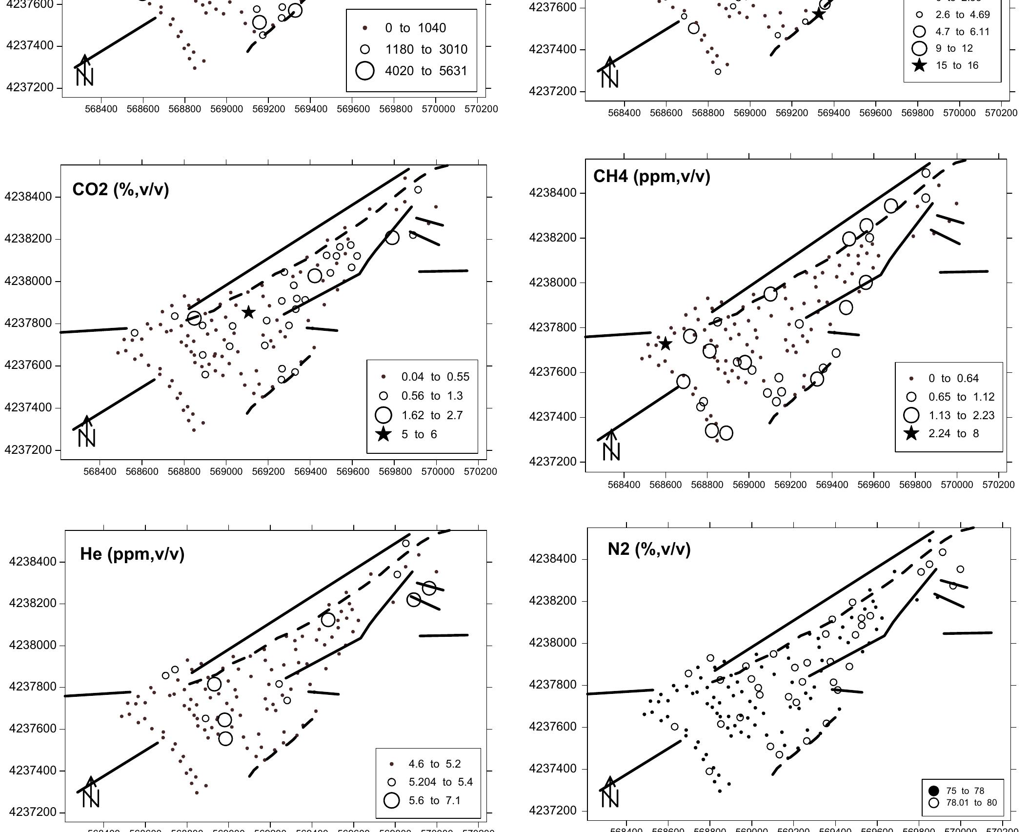 Classed post maps of the patras area. anomalous gas values
