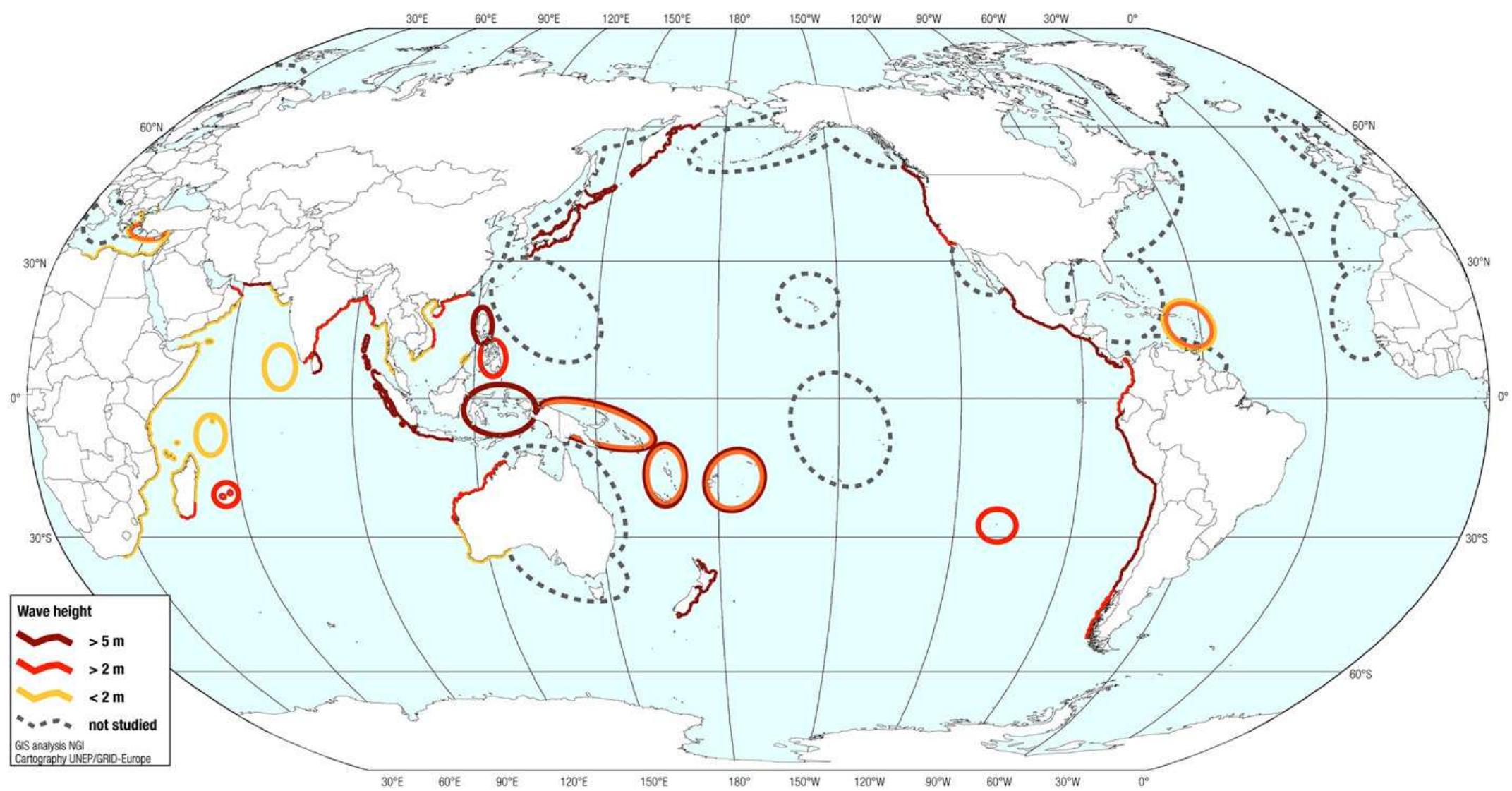 The global tsunami scale hazard map. some important areas