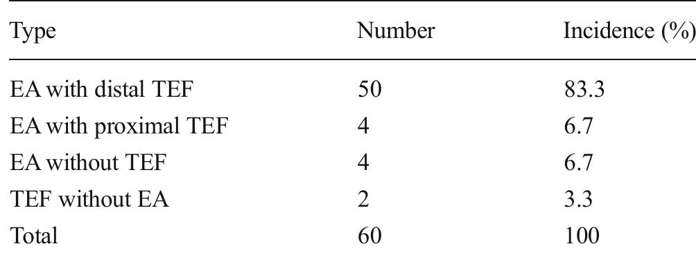 Types of esophageal anomalies ea esophageal atresia; tef'