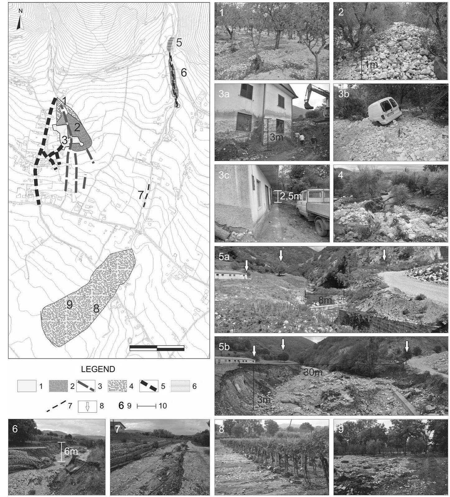 Damage map of the 7 october, 2011, event. / buried building;