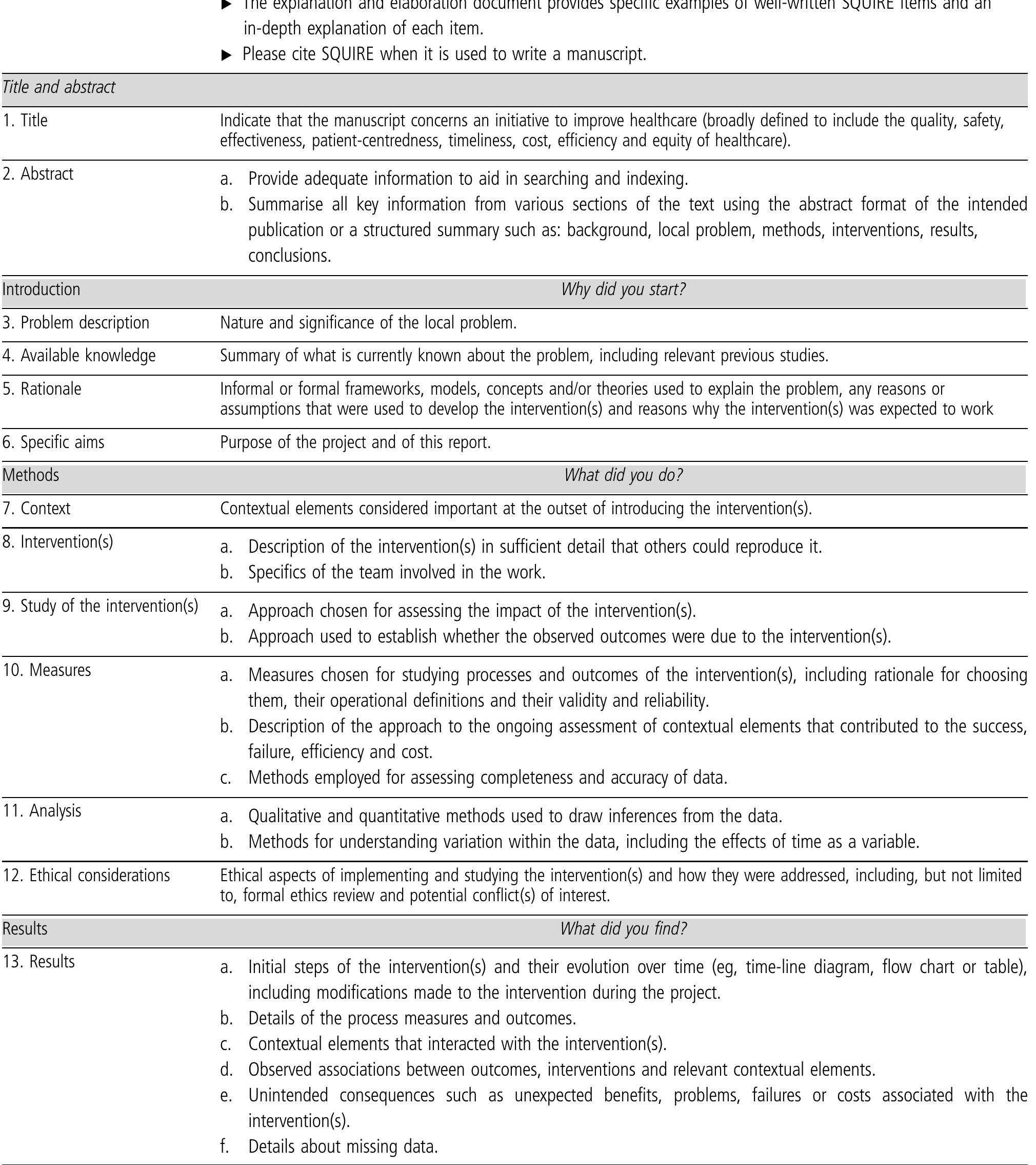 (PDF) SQUIRE 2.0 (Standards for QUality Improvement Reporting ...