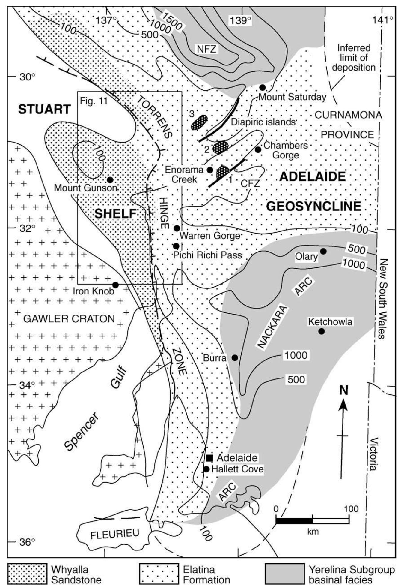 Map of the adelaide geosyncline and stuart shelf showing