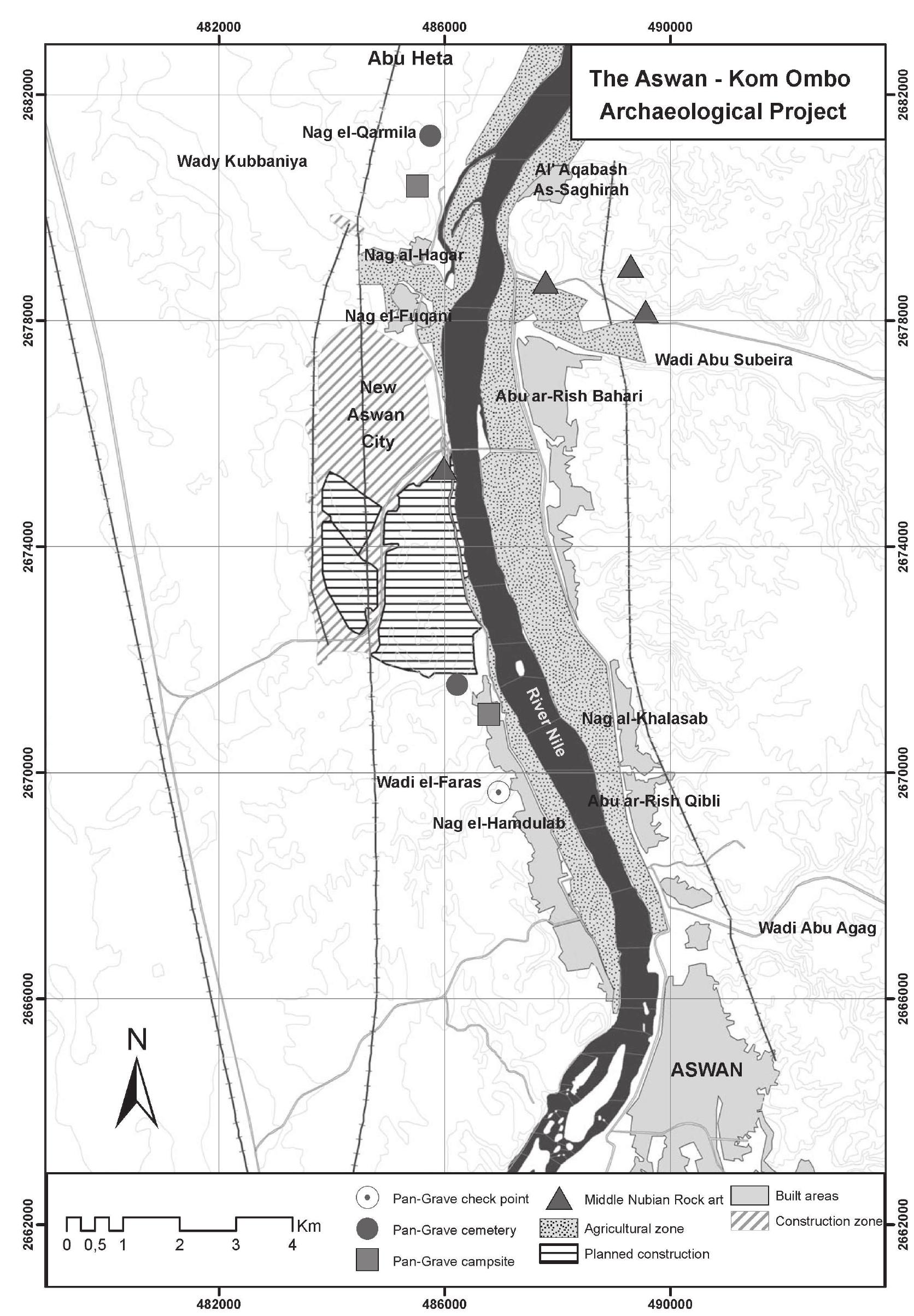 Map of the aswan region with the location of the pan-grave