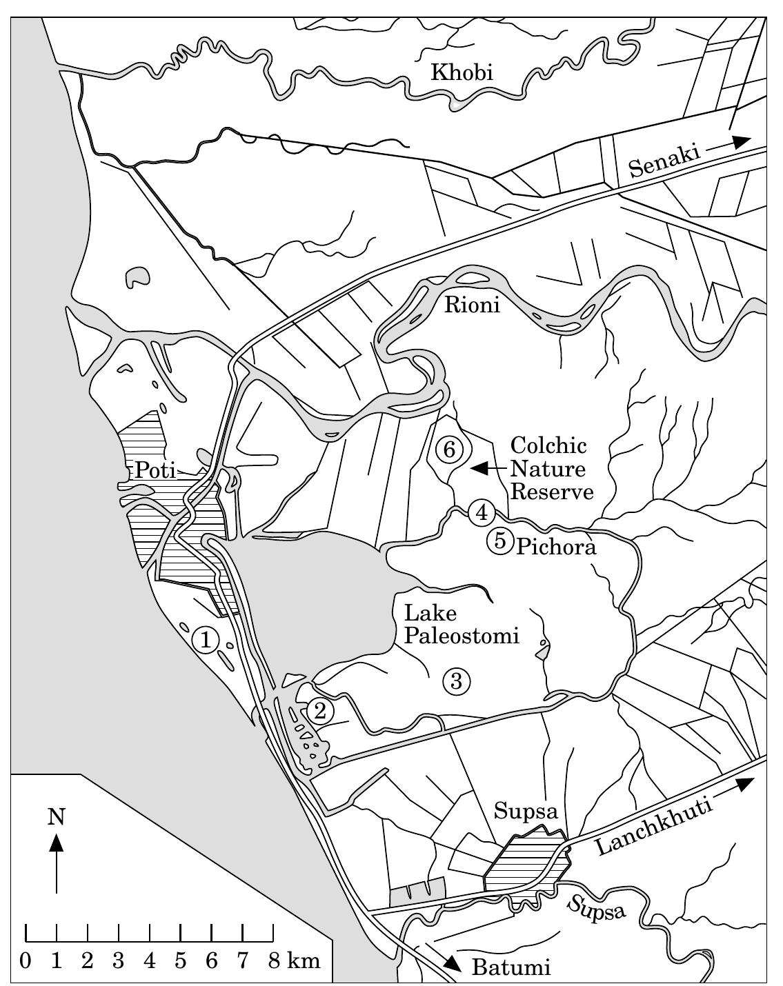 Map of the poti area: location of the colchic nature