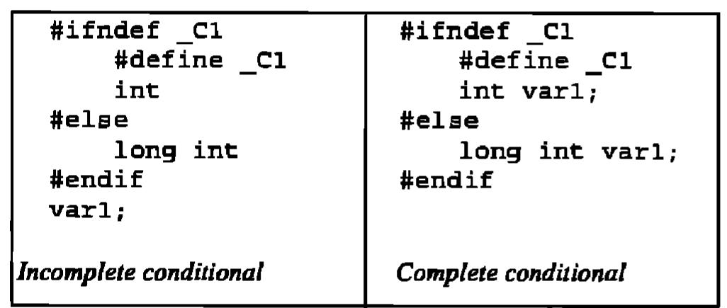Incomplete and complete versions of a conditional directive