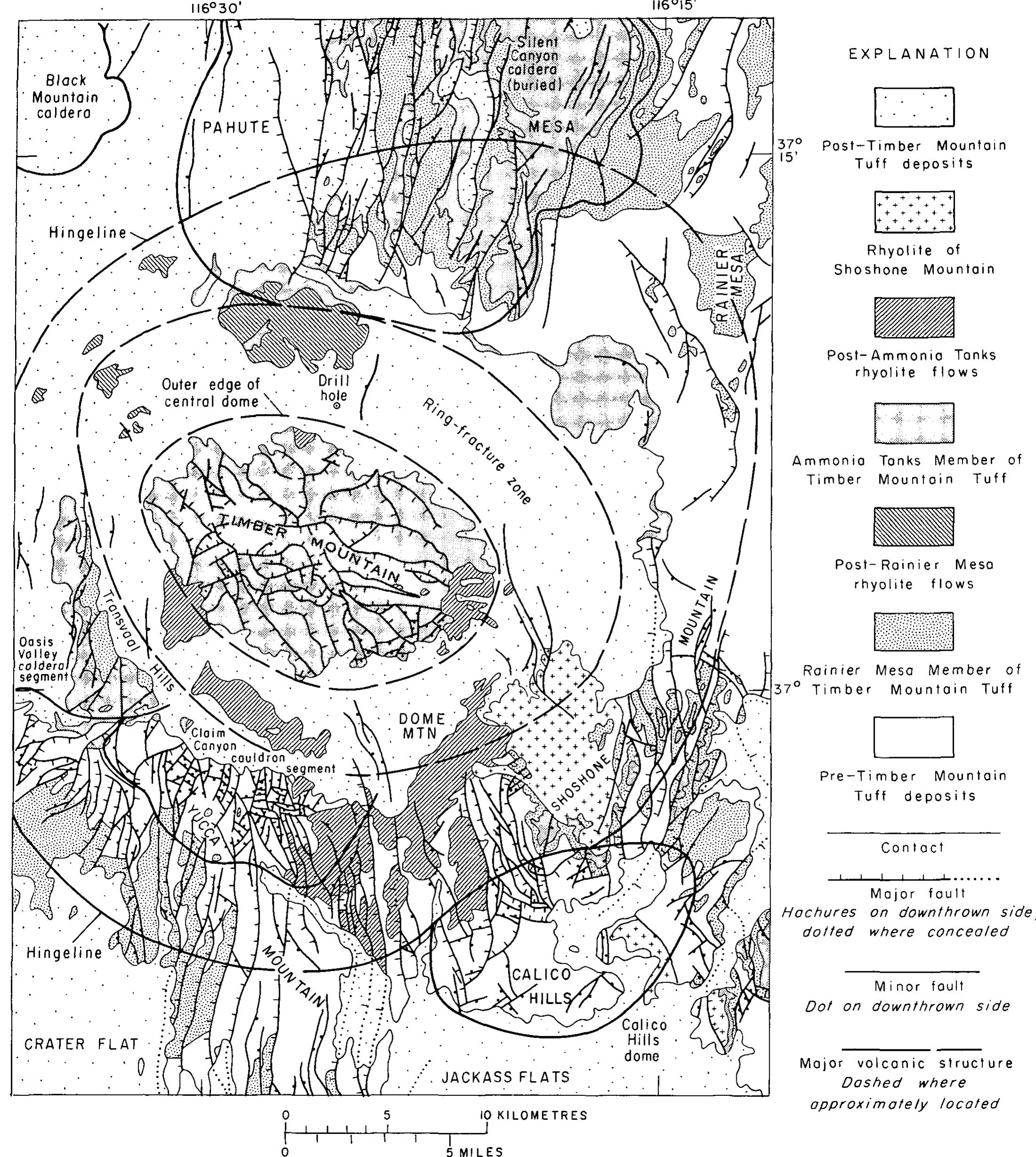 Generalized geologic and structural map of timber mountain
