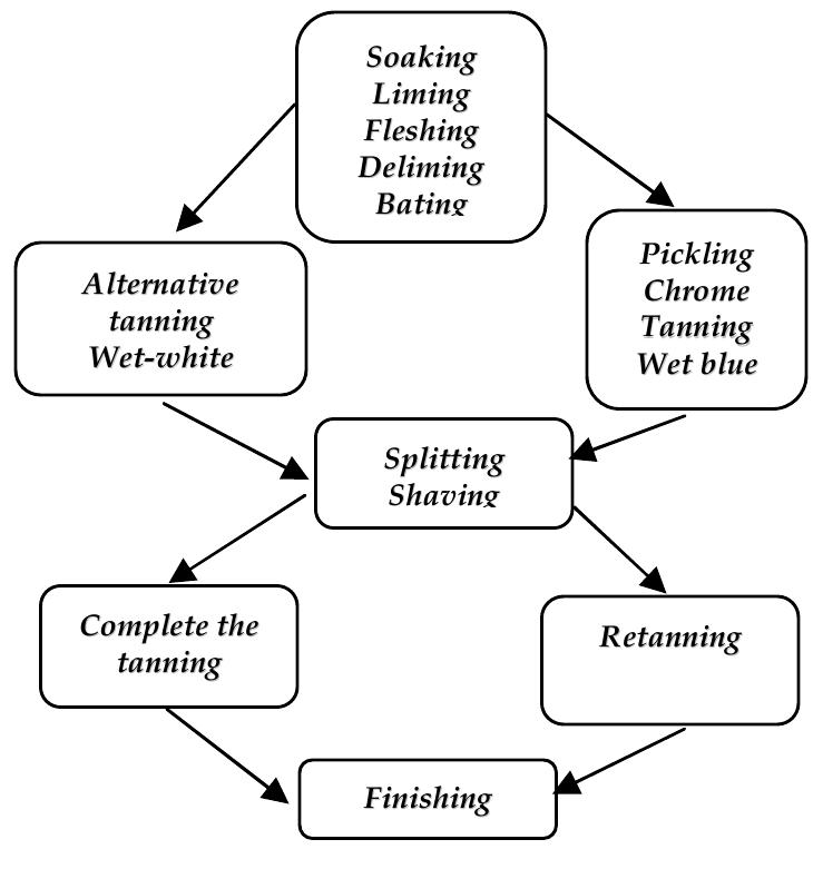 Wet-white vs wet-blue tanning technology flow chart the