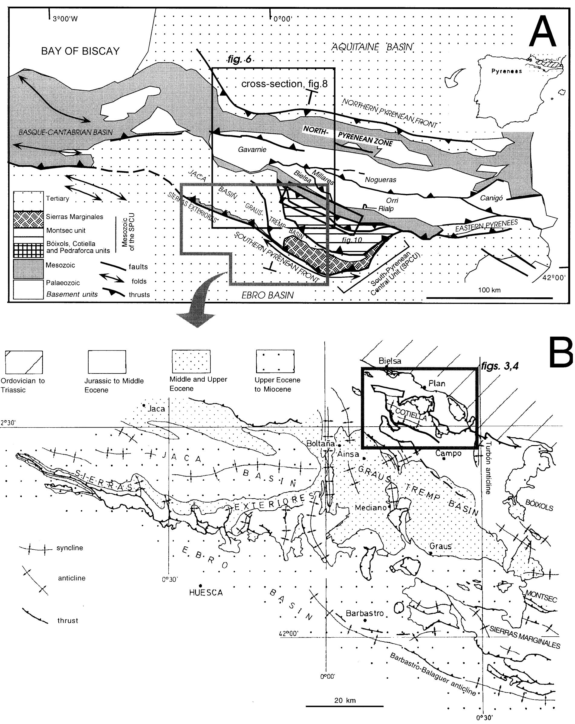 A map showing the main units of the pyrenees. the posi- tion