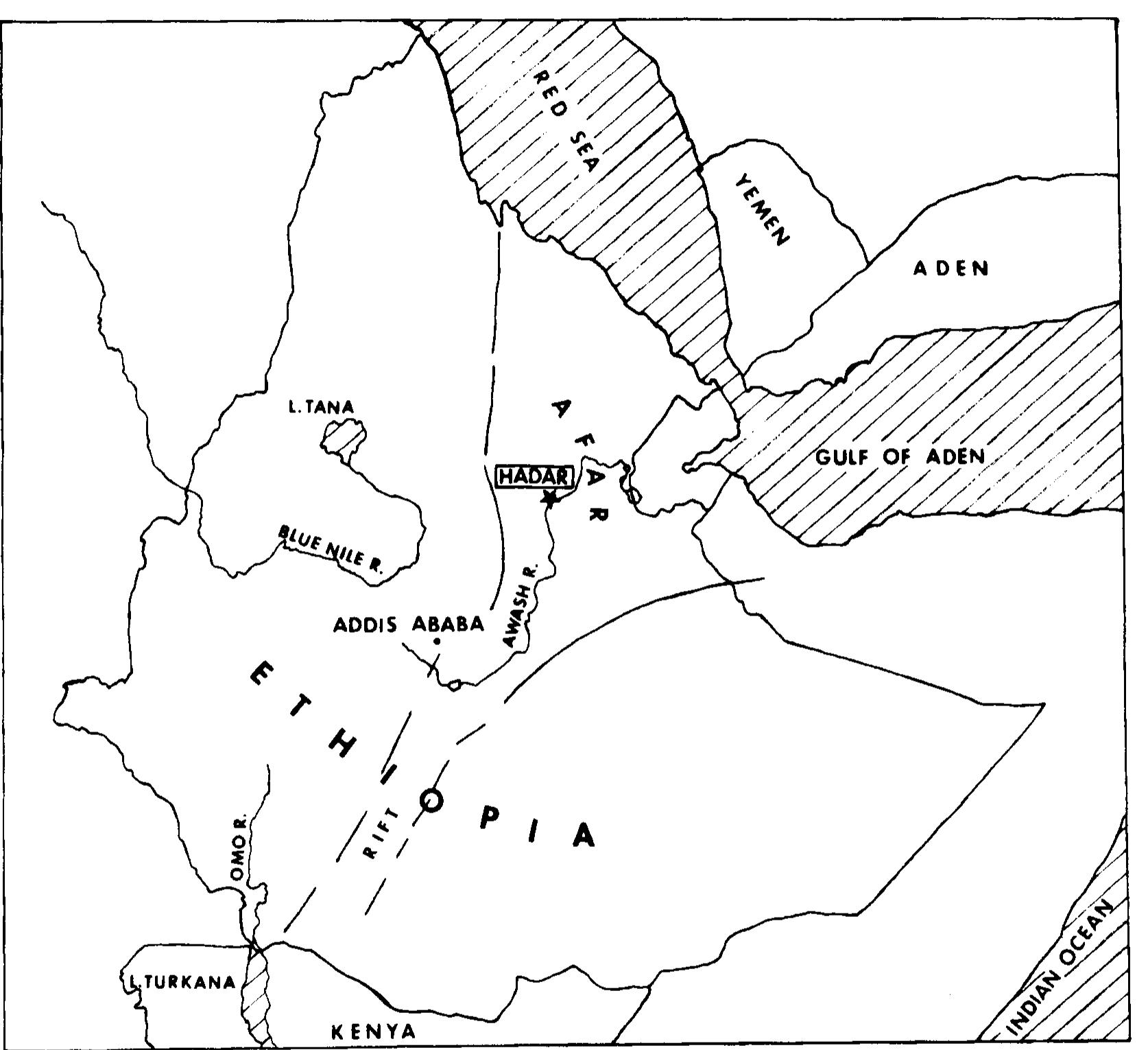 Map of ethiopia showing the hadar hominid site and its place