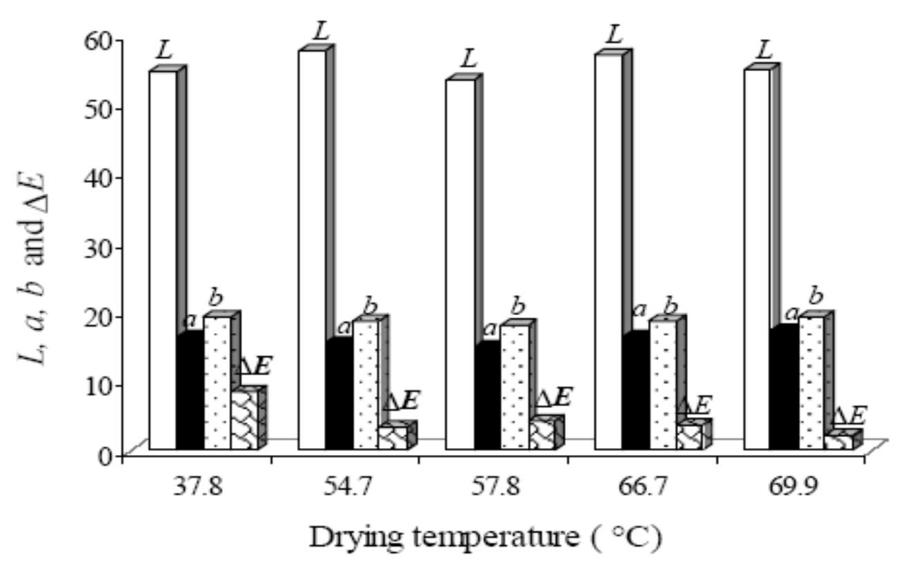 5. color of small size shrimp dried at various drying air