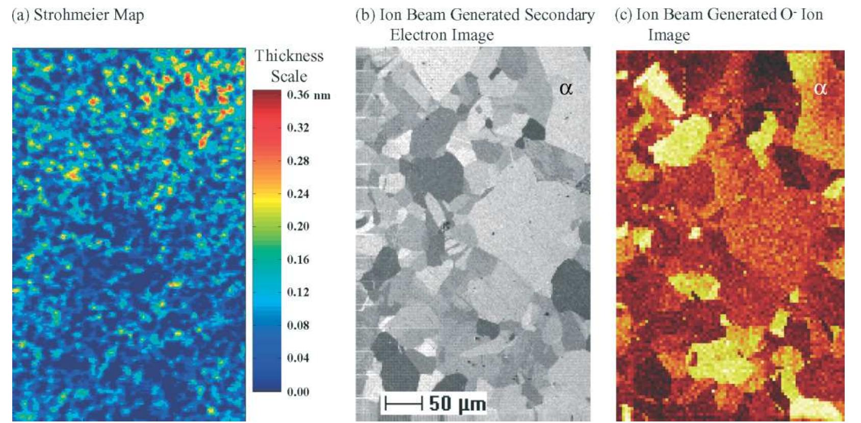 Xps map of nio thickness for a ni metal surface exposed to
