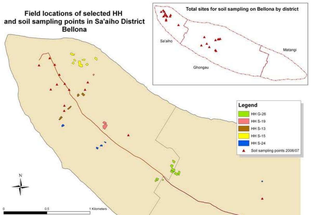 Map of bellona with location of soil sample sites and an