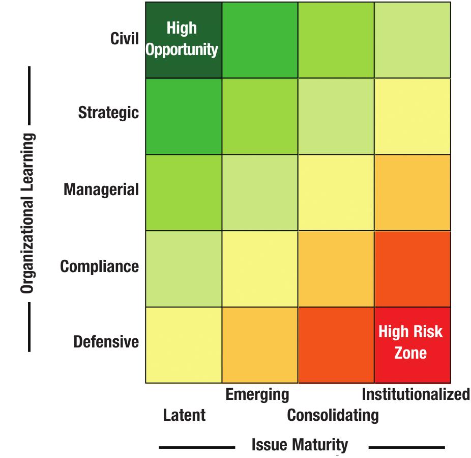matrix depicting organizational and issue maturity stages