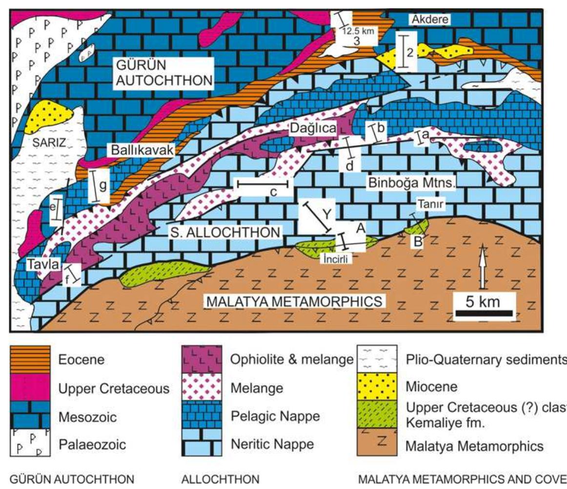 Simplified geological map of the southern part of the main