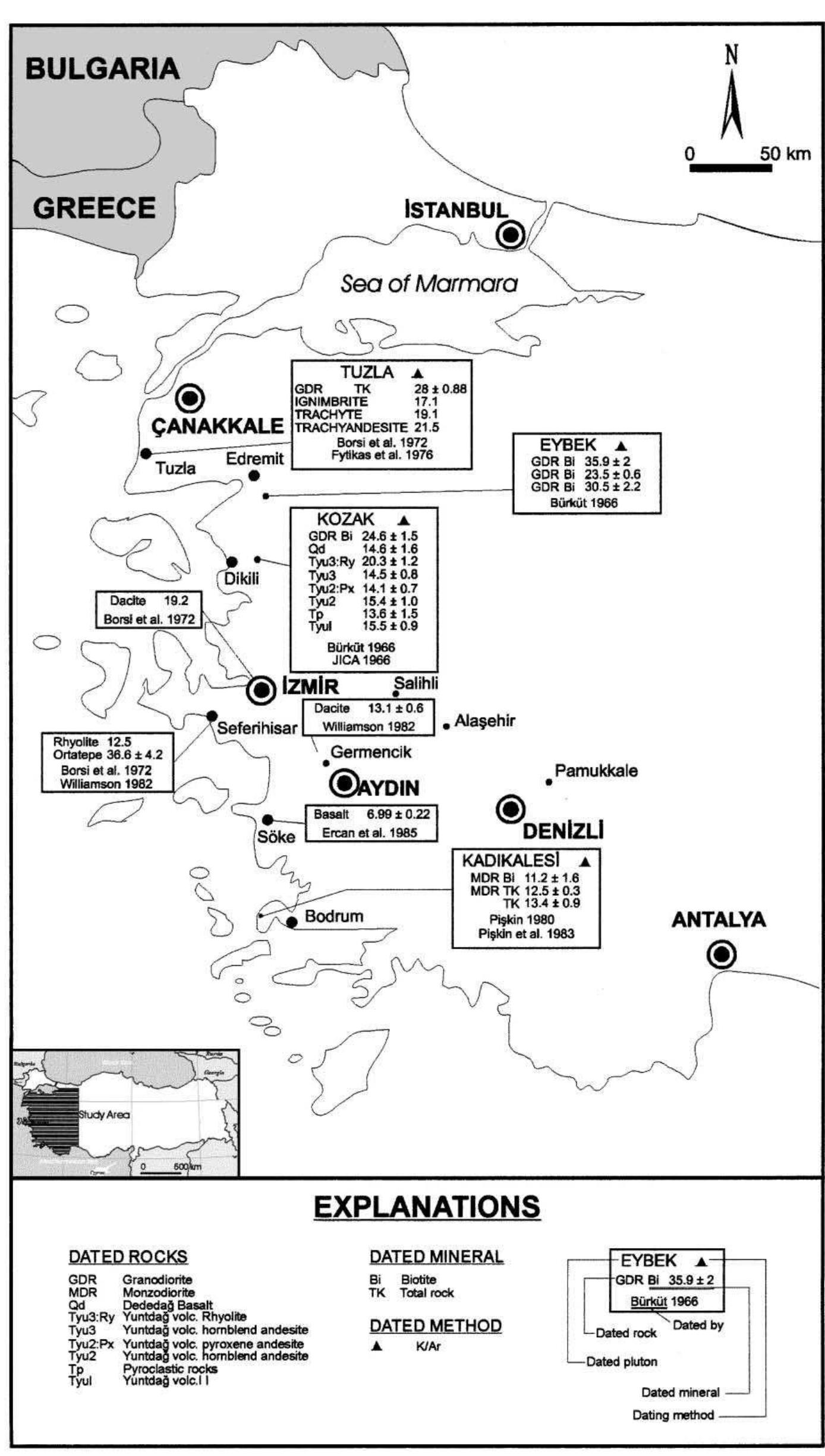 General map of western turkey and location of investigated