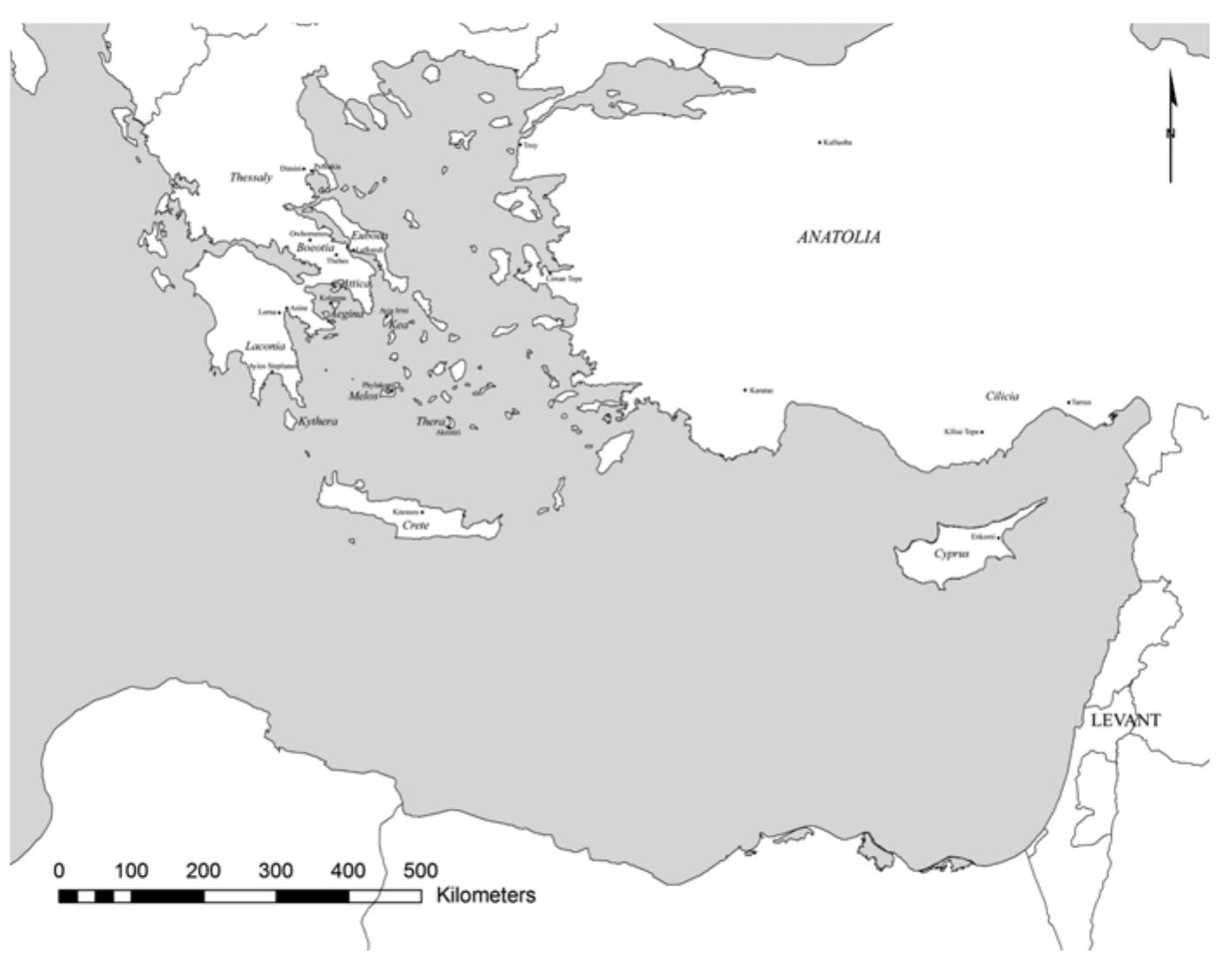 Map of the east mediterranean, showing sites mentioned in
