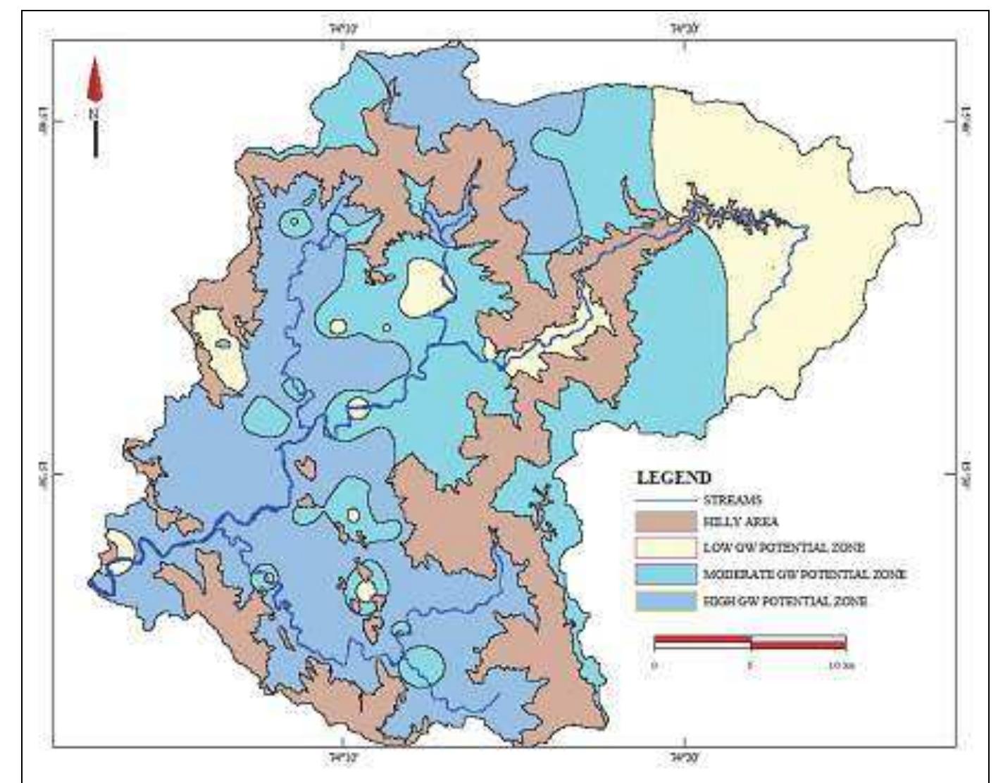 Map showing groundwater potential zones in the mhadei