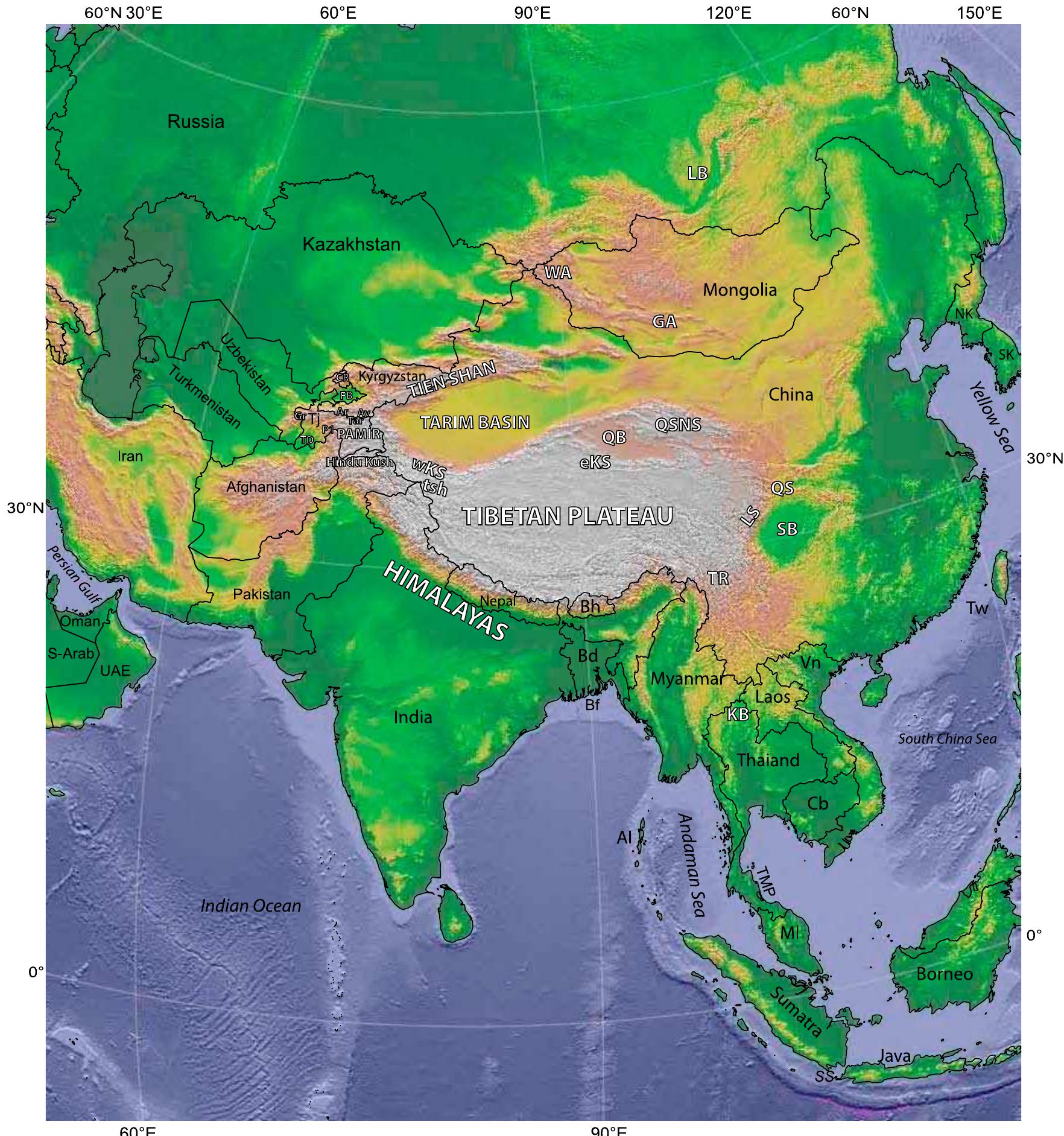 Geographic map (3d globe projection) of central and eastern