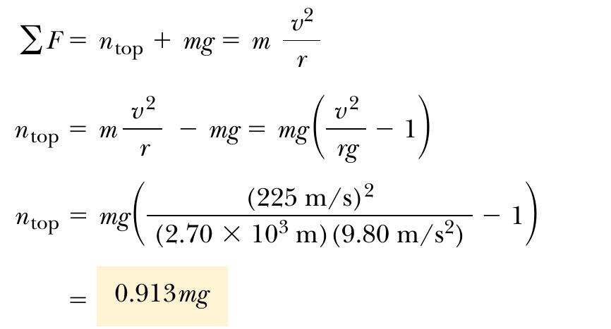 (b) the free-body diagram for the pilot at the top of the