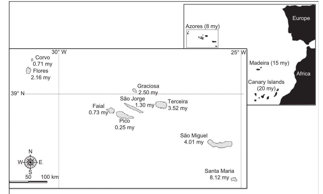 Map of the azores islands and macaronesia with their maximum