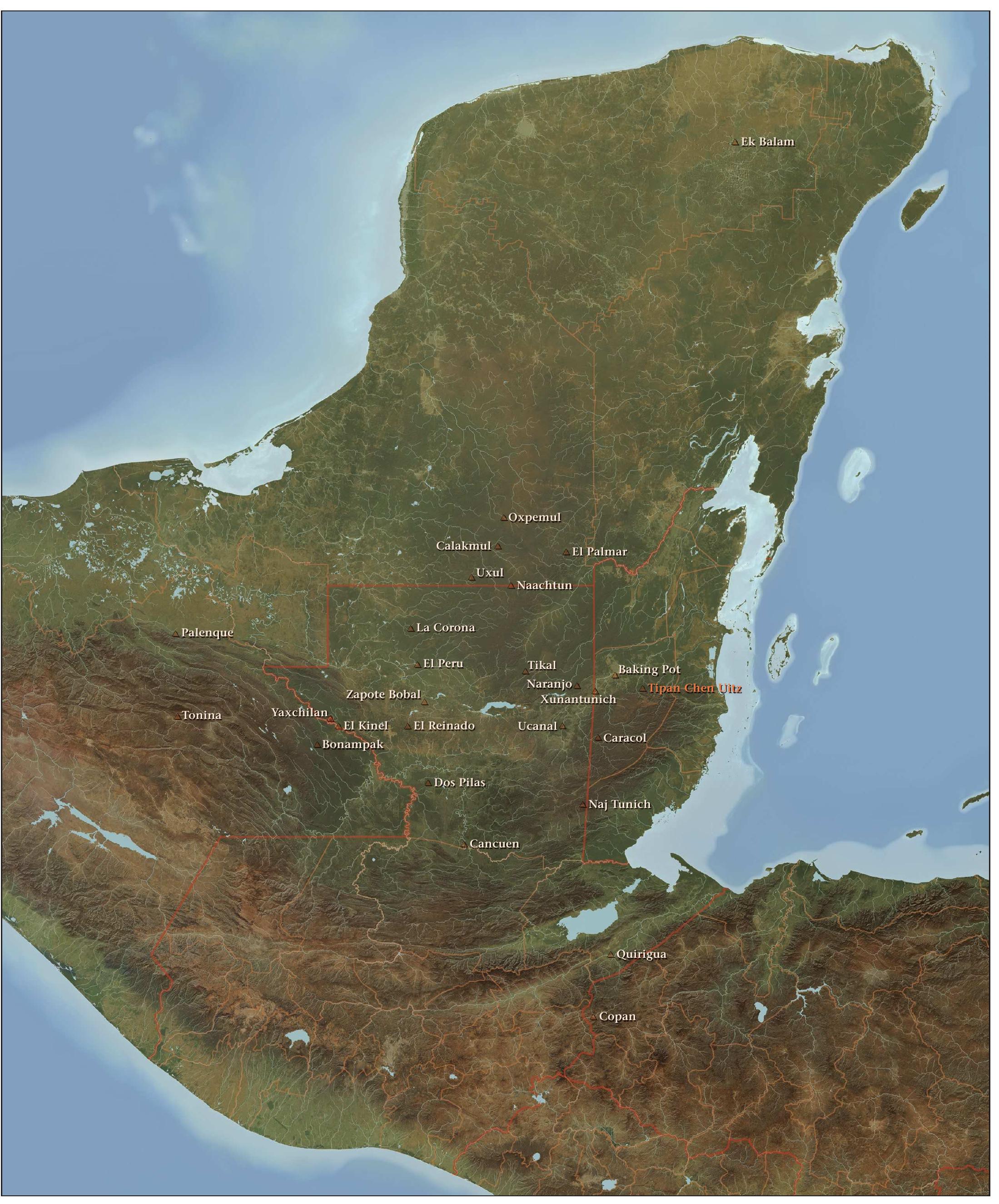 Map of the maya area showing the location of tipan chen uitz