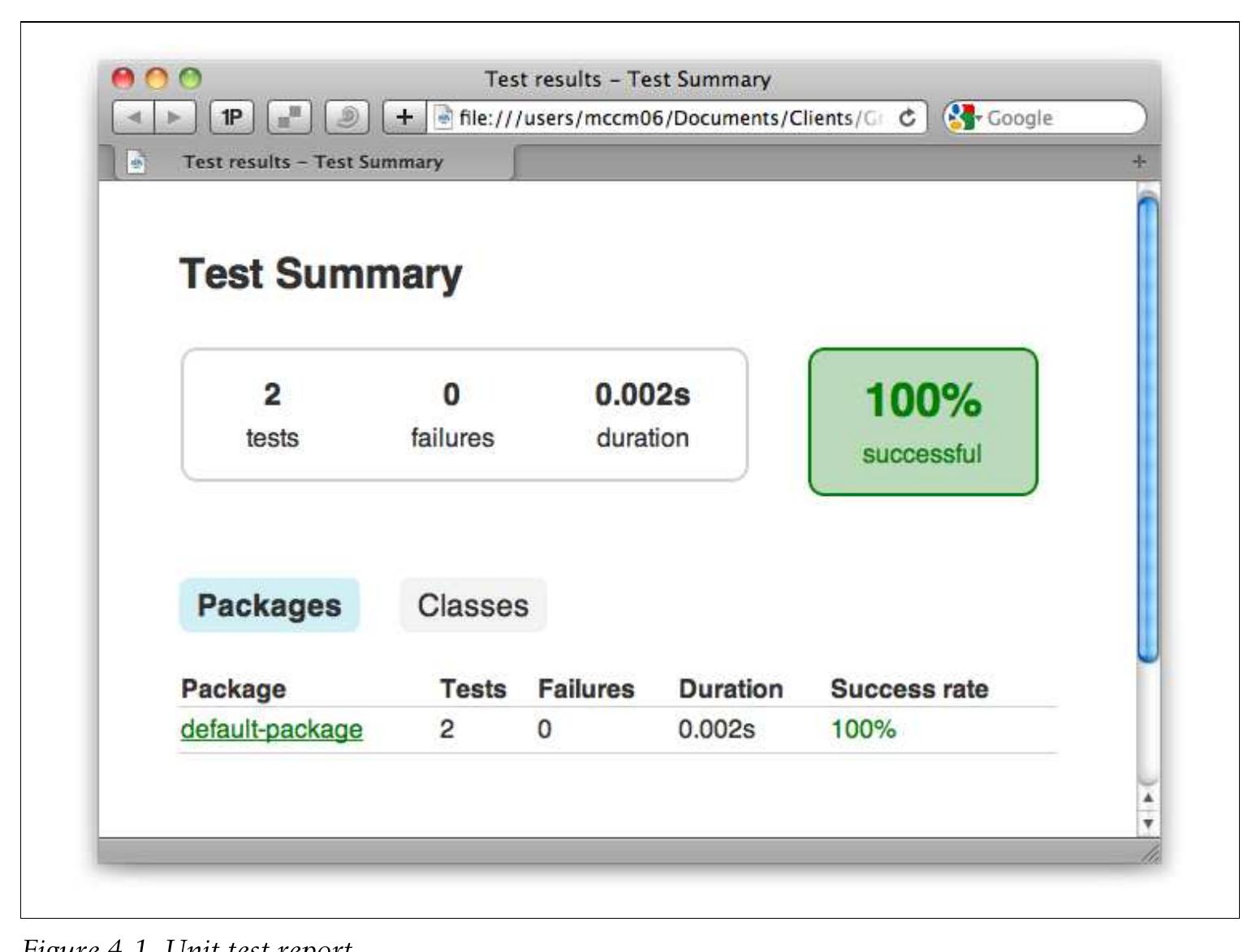 Example 4-22. unit test execution output Example 4-22. unit test execution output