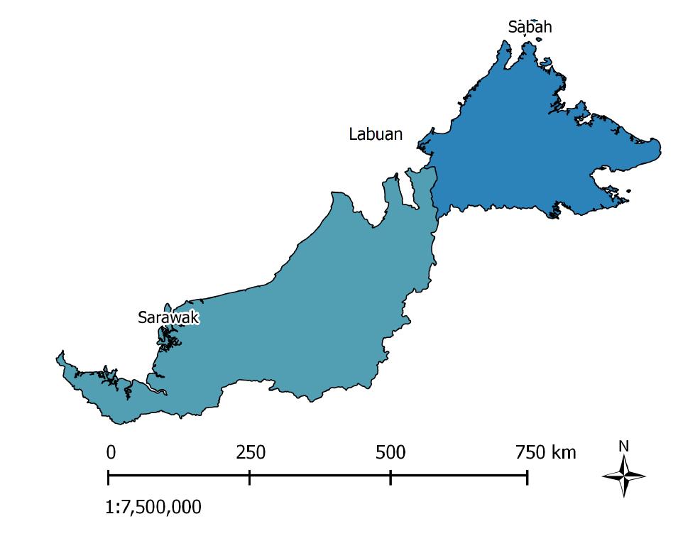 1: political map of malaysia: division into 13 federal