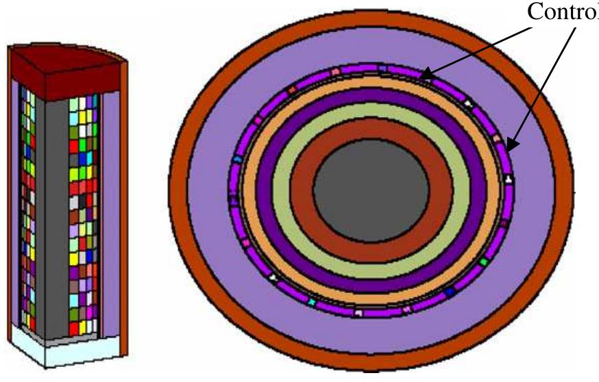 Radial and axial cut of the pbmr 268 mw tort model showing