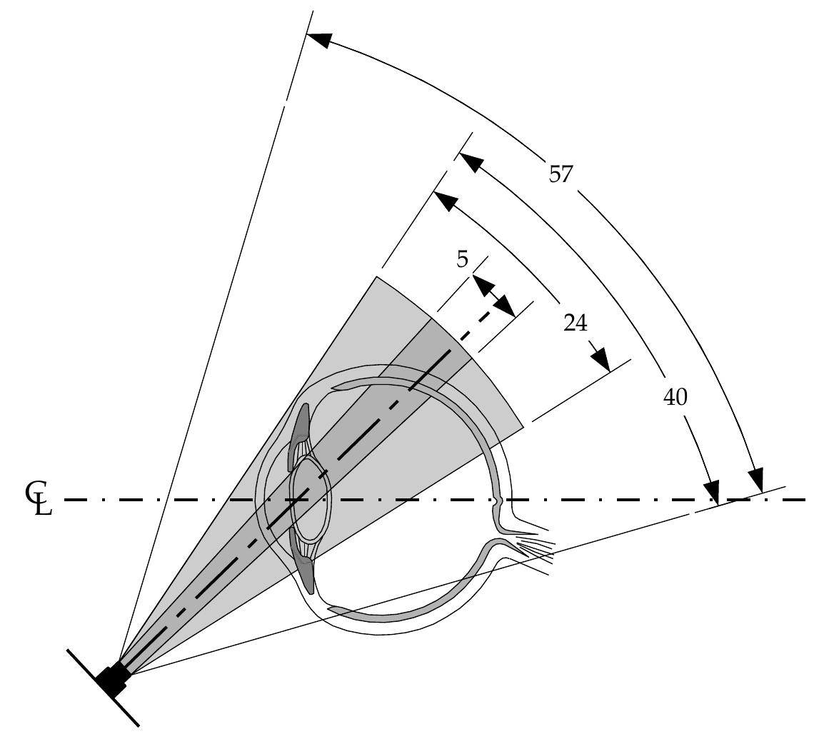 Cross-section of eyeball depicting angular coverage of