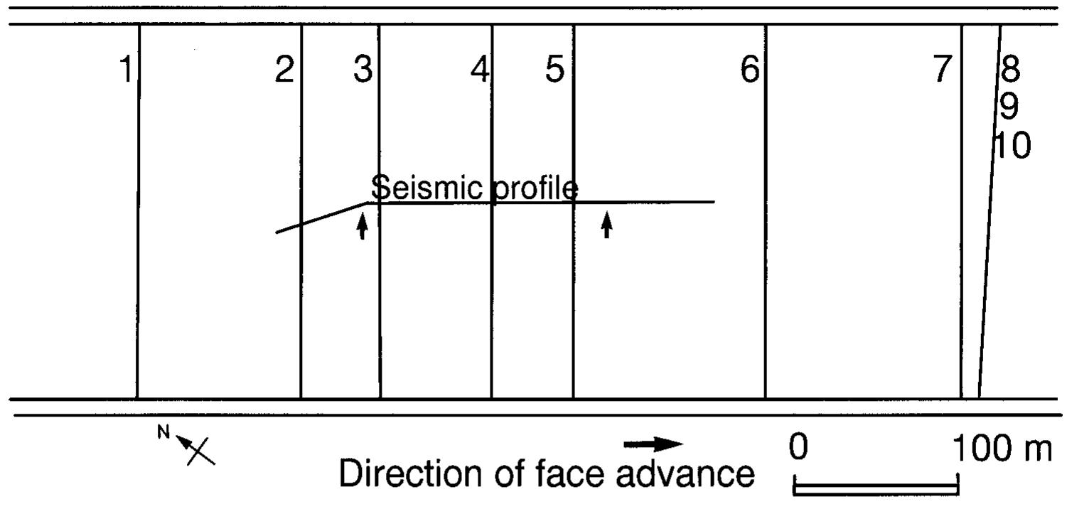 Plan of the longwall panel showing the position of the face