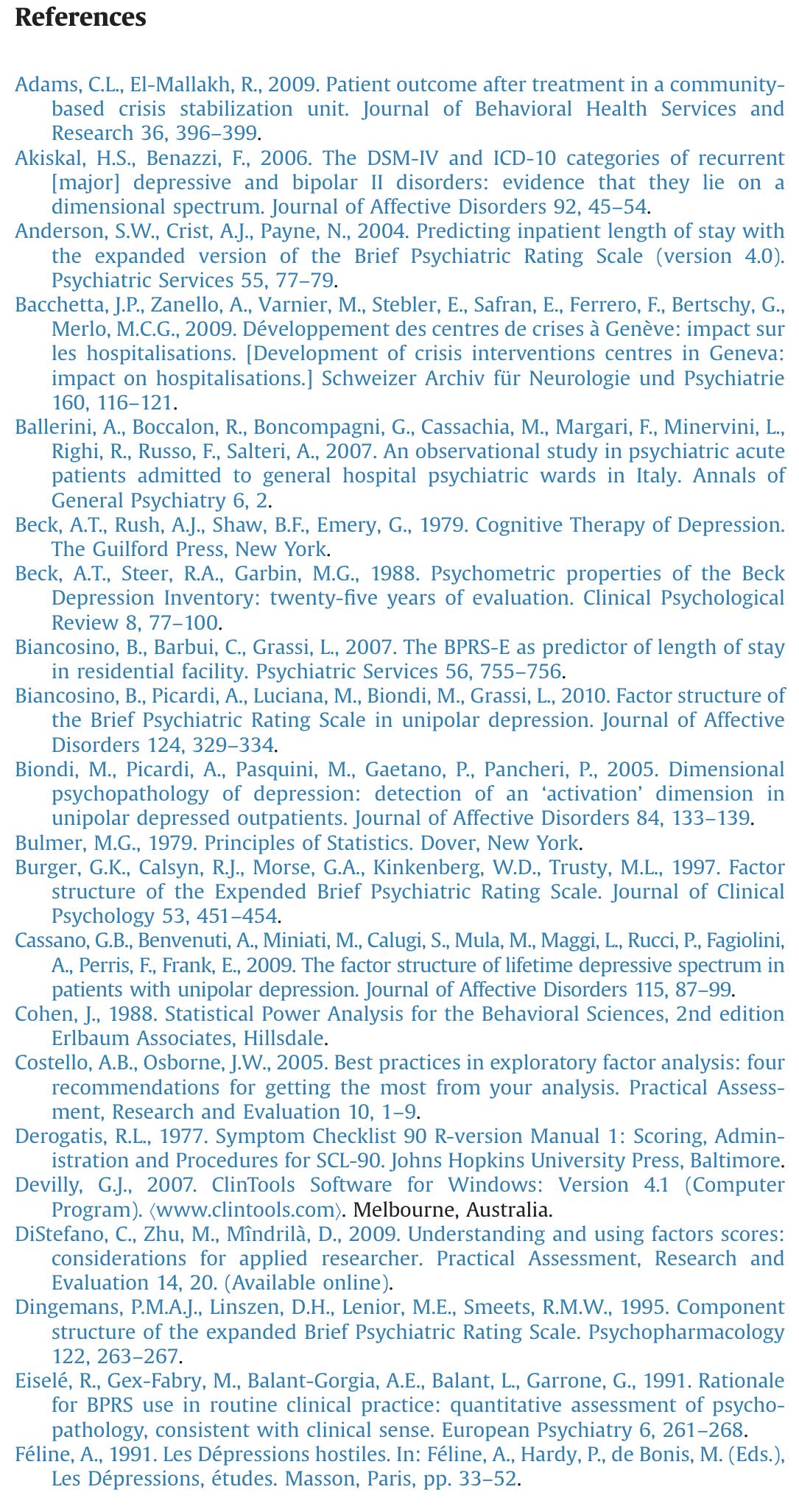 Table 7 - The Brief Psychiatric Rating Scale (version 4.0)