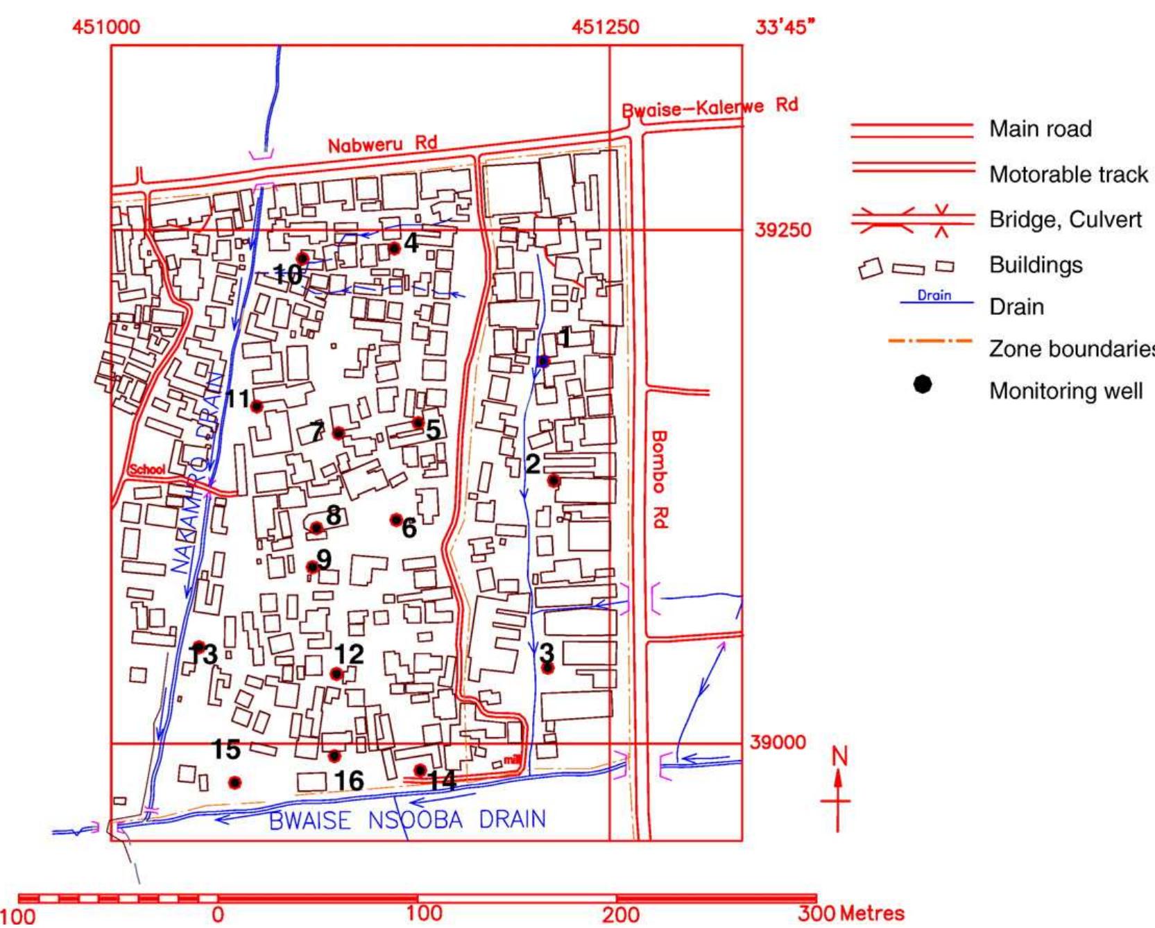 Monitoring well locations in the zones of kalimali and